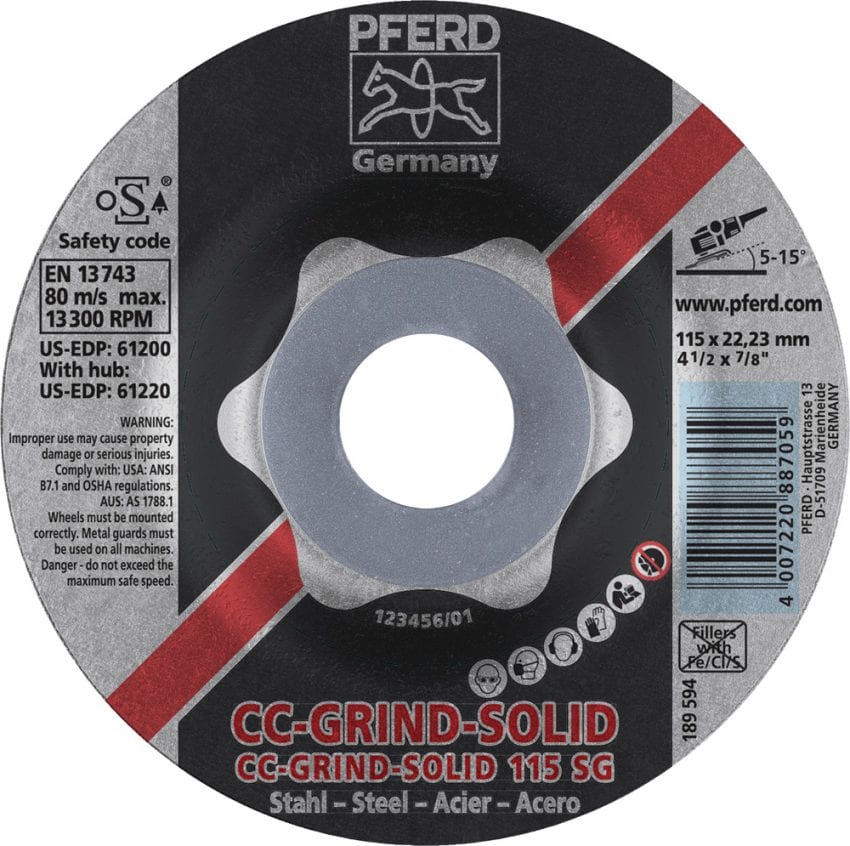 Pferd 4-1/2" CC Grind Solid 7/8"Ah | Toll Gas & Welding Supply
